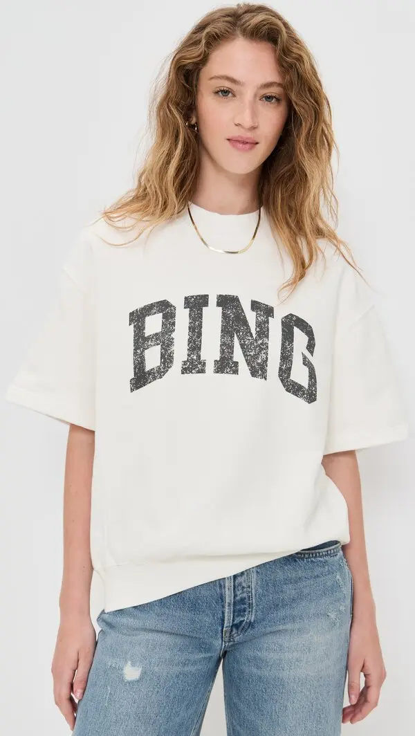 ANINE BING 半袖Tシャツ ホワイト Anine Bing Jay Short Sleeve Sweatshirt In Off White - 40% Off